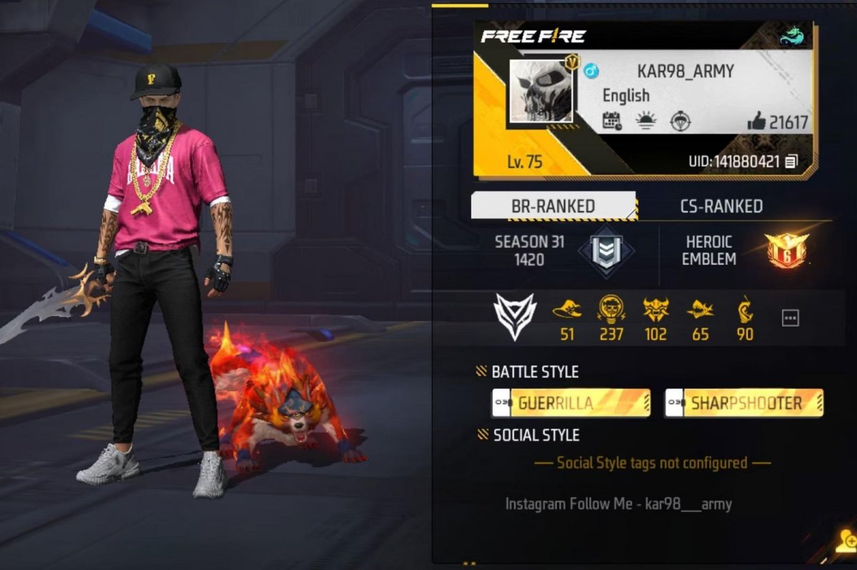 Kar98 Army's Free Fire ID, Stats, Rank, YouTube Earnings