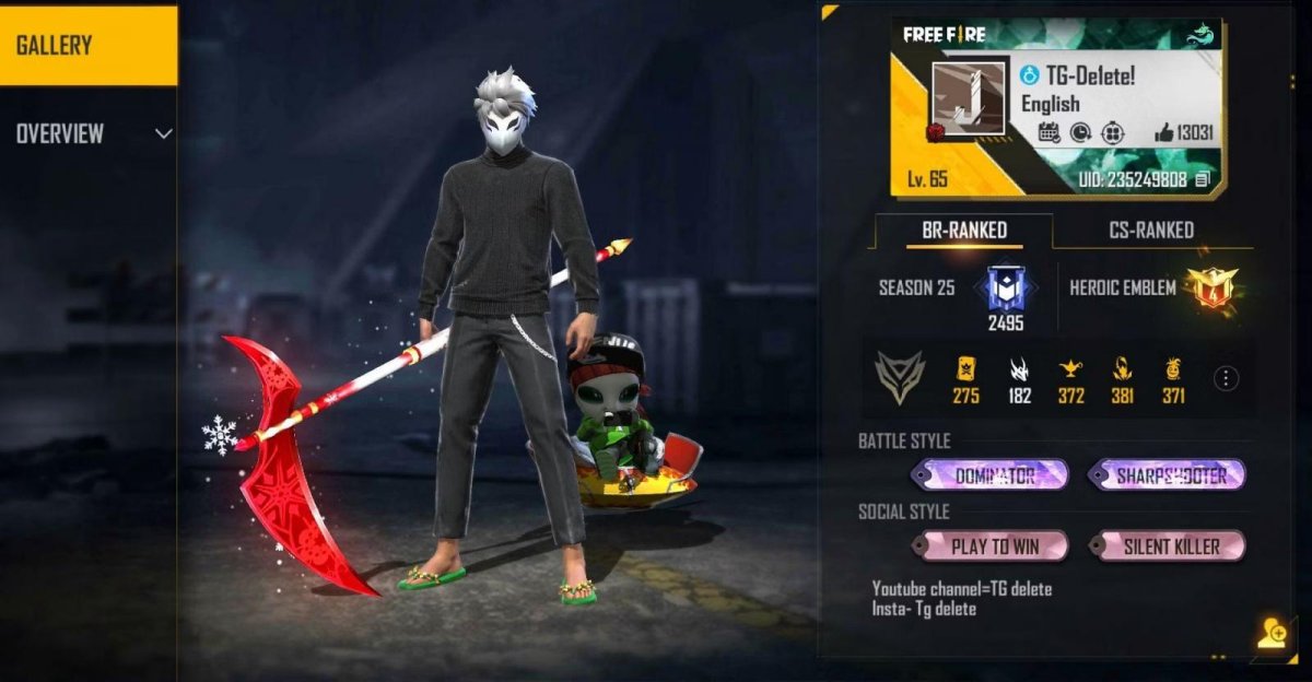 TG Delete's Free Fire MAX ID, Stats, Earning And More