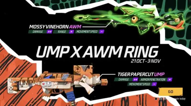 Free Fire AWM X UMP Ring Event - How To Get The Mossy Winehorn AWM