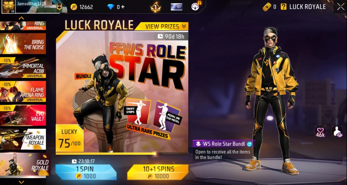 Free Fire Gold Royale (FFWS Role Star Bundle): Complete Rewards List