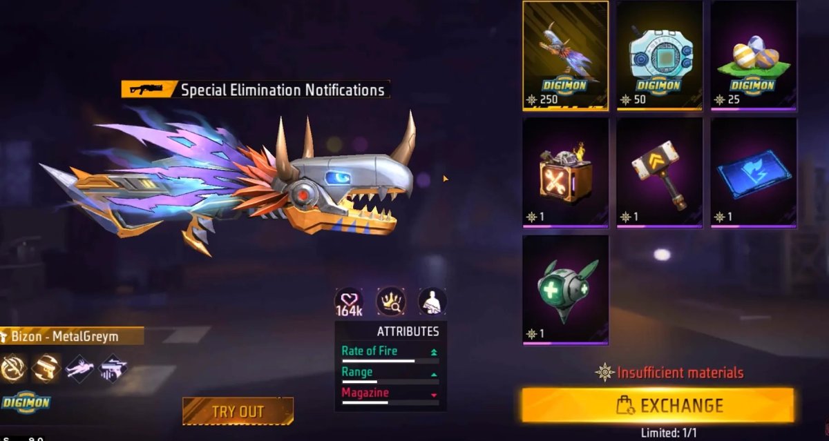 New Bizon Skin from Free Fire X Digimon Collab Drops in Ring Event
