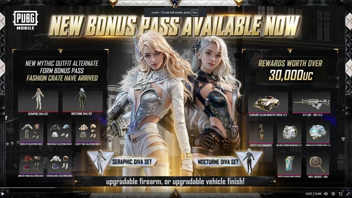 PUBG Mobile December Bonus Pass Reveals Diva Mythic Sets