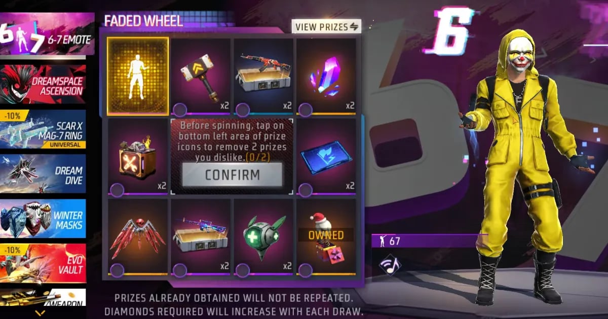 Grabbing the Free Fire 6-7 Emote from December's Faded Wheel